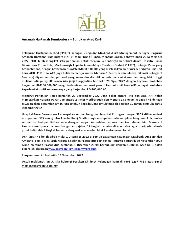 AHB - Suntikan Asset Ke-8 (BM) | PDF