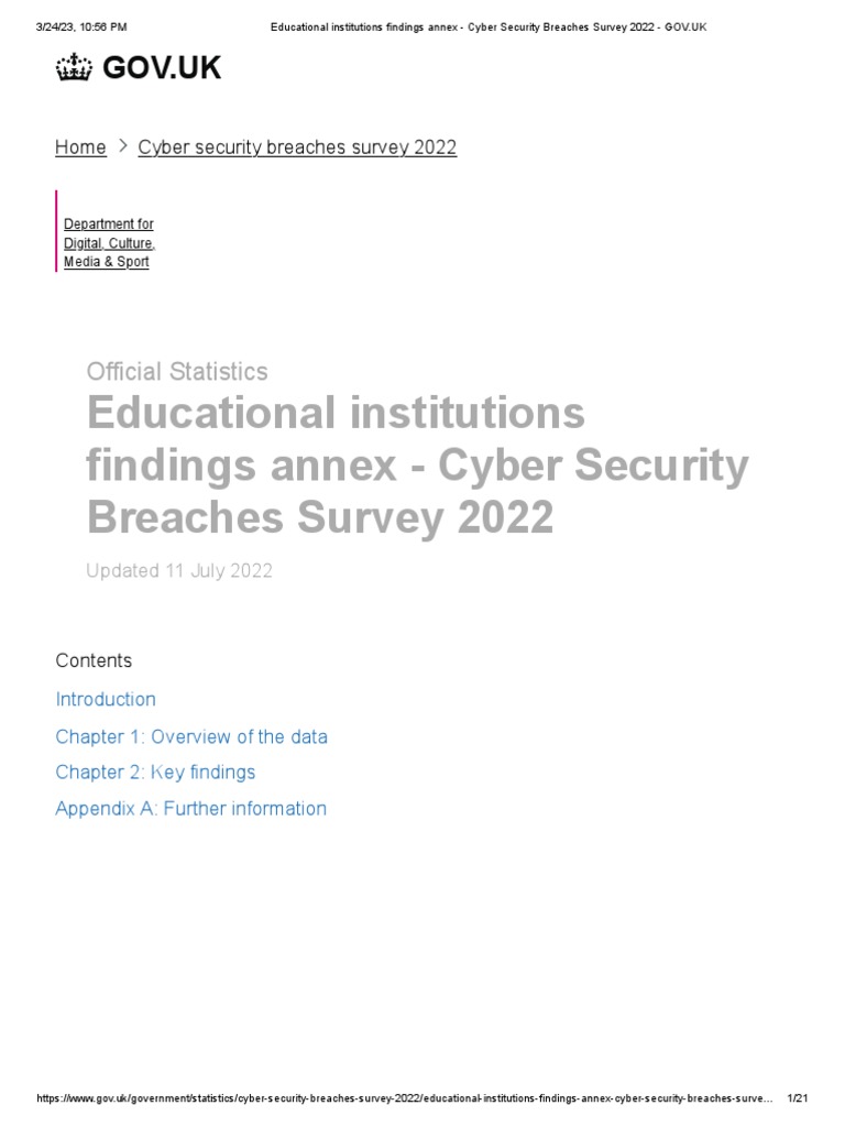 Educational Institutions Findings Annex - Cyber Security Breaches Survey 2022 | PDF | Computer ...