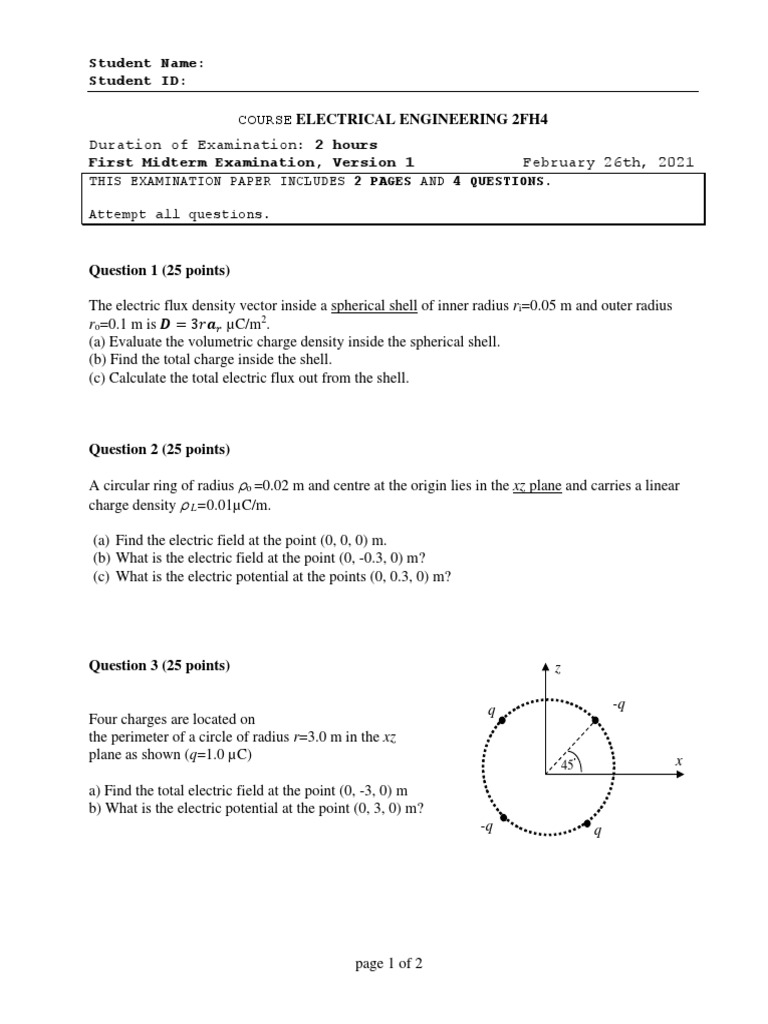 Electrical Engineering Midterm Exam 2FH4 | PDF