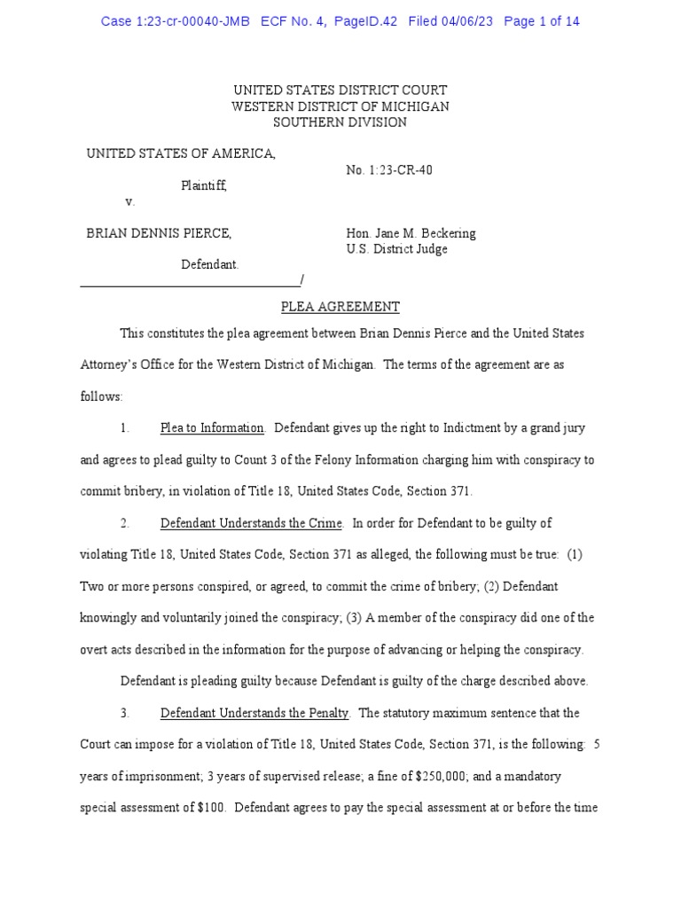 Brian Pierce Guilty Plea | PDF | Plea Bargain | Plea