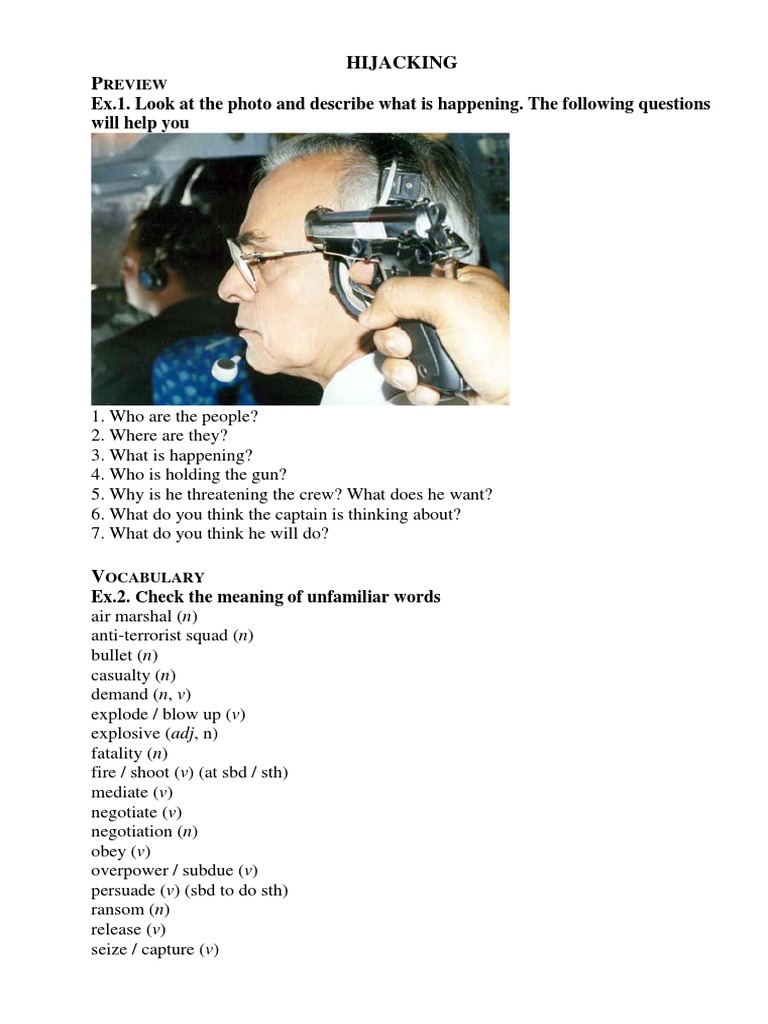 Hijacking P: Ex.1. Look at The Photo and Describe What Is Happening ...