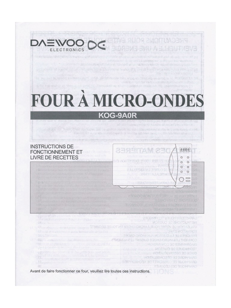 Daewoo KOG-9A0R Microwave | PDF