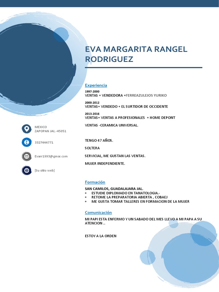 Eva Margarita Rangel Rodriguez: Experiencia | PDF