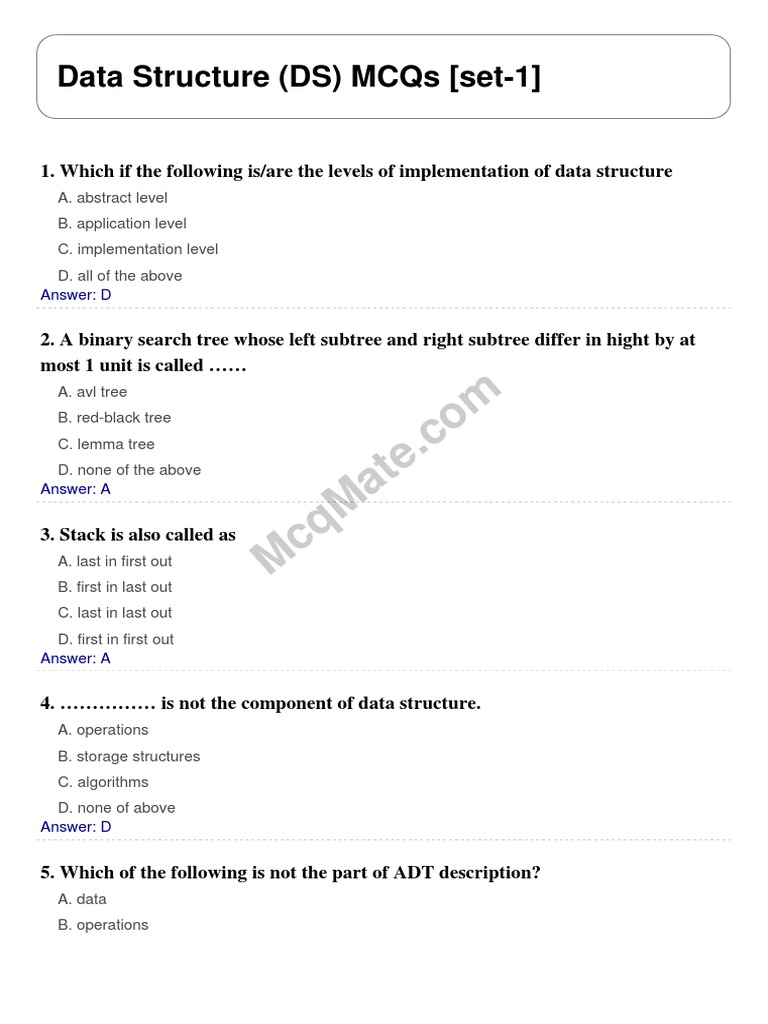 Data Structure (DS) Solved MCQs | PDF | Queue (Abstract Data Type) | Vertex (Graph Theory)