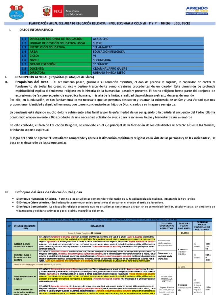 PLAN ANUAL RELIGION 3° y 4° NAVARRO | PDF | Fe | Iglesia Católica PLAN ANUAL RELIGION 3° y 4° NAVARRO | PDF | Fe | Iglesia Católica