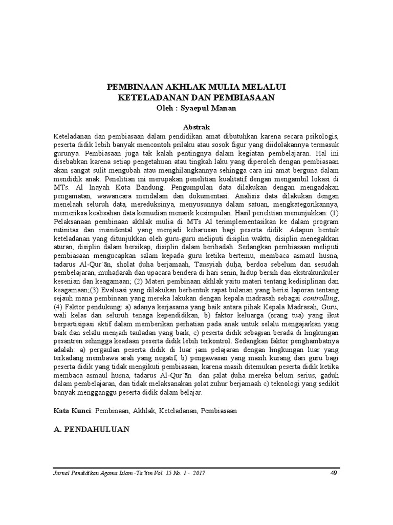 05 PEMBINAAN AKHLAK MULIA - Manan2 | PDF