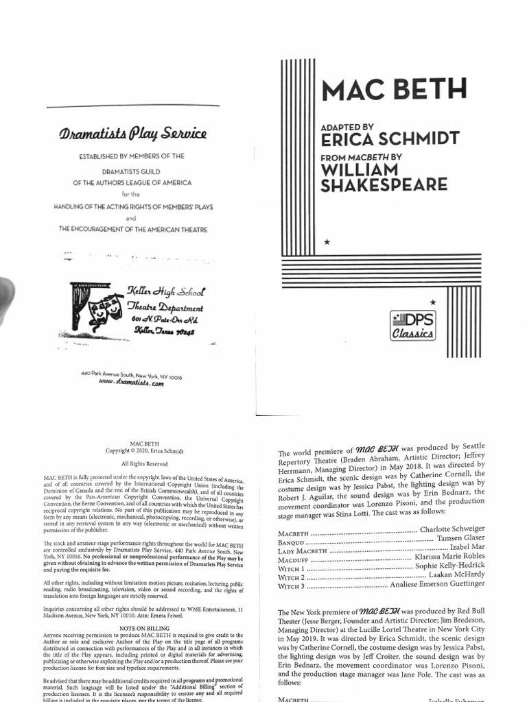 Mac Beth by Erica Schmidt | PDF