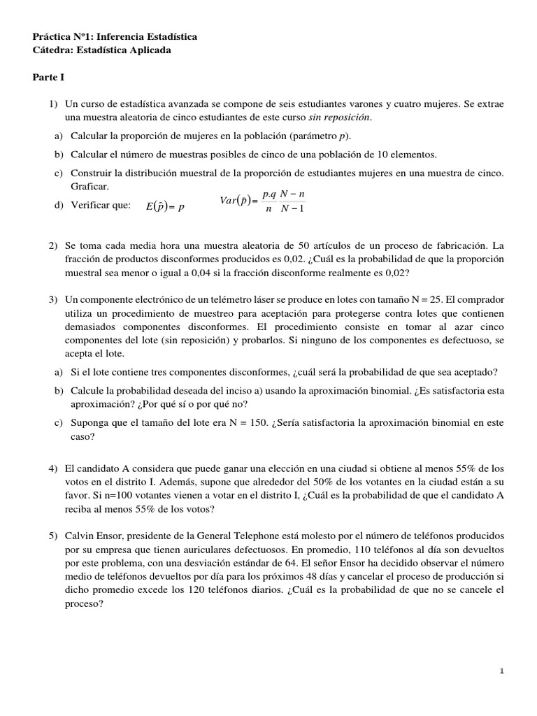 01 Práctica Nº1 - Estadística Aplicada | PDF | Muestreo (Estadísticas) | Probabilidad