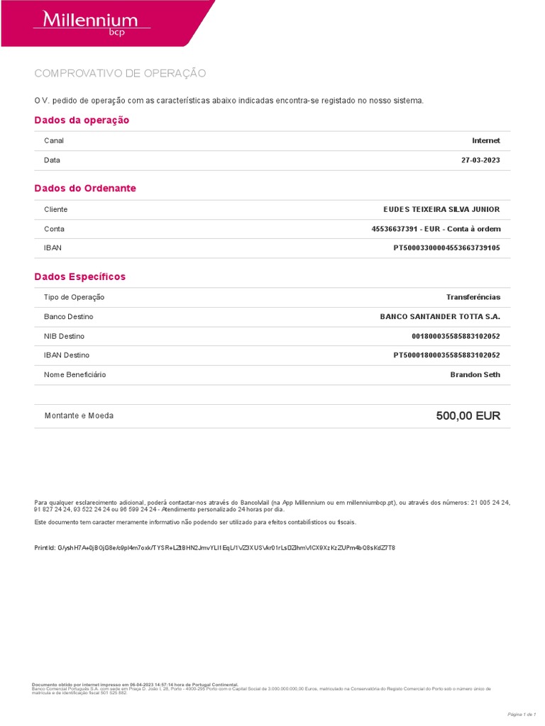 Comprovativo MILLENIUM | PDF | Informática