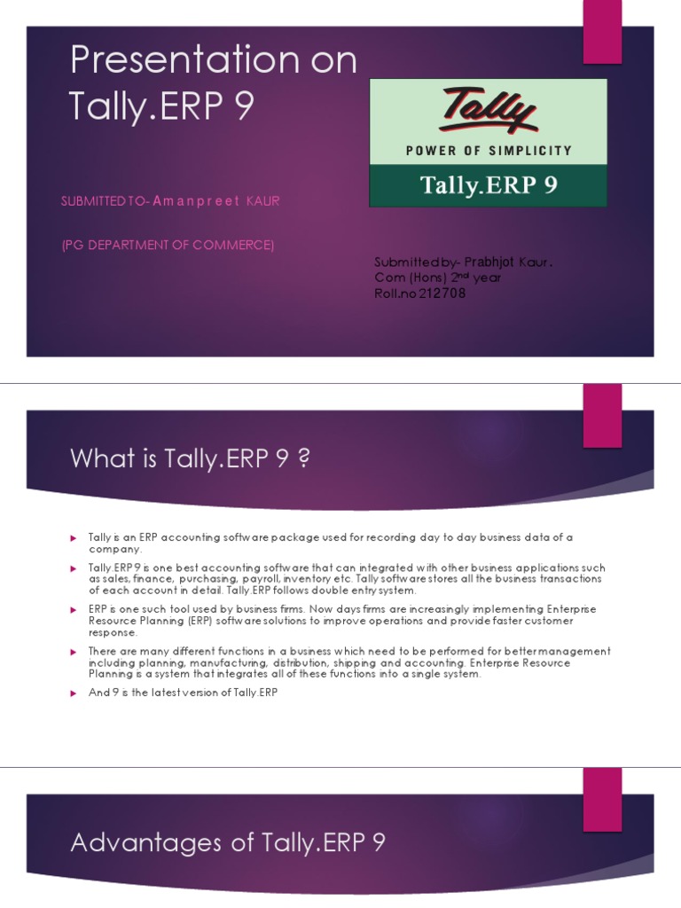 Presentation On Tally - ERP 9 | PDF | Enterprise Resource Planning | Software Engineering