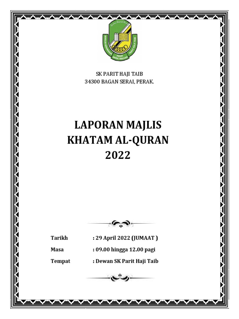Laporan Majlis Khatam Al-Quran SK Parit Haji Taib 2022 | PDF