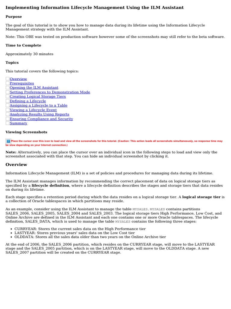 Implementing Information Lifecycle Management Using The Ilm Assistant Pdf Databases