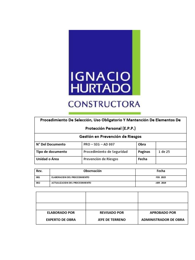 Procedimiento Seleccion, Uso y Mantencion de Epp | PDF | Soldadura | Construcción