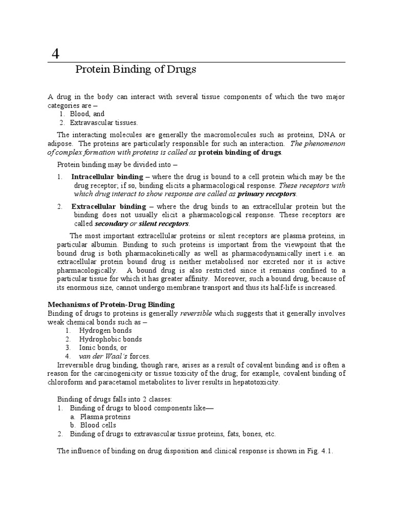 Of Complex Formation With Proteins Is Called As Protein Binding of ...