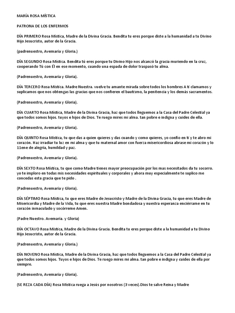 Novena a María Rosa Mística | PDF