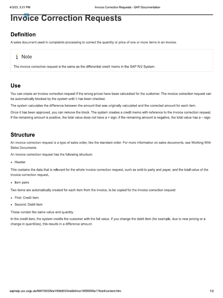 Invoice Correction Requests | PDF