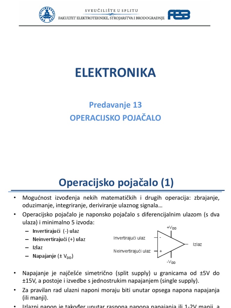 Elektronika: Predavanje 13 Operacijsko Pojačalo | PDF