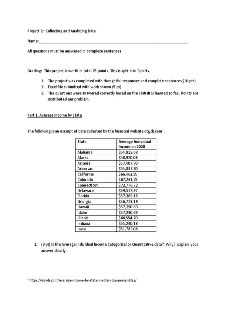 Math 106 Project 2 Collecting and Analyzing Data Pts | PDF | Sampling ...
