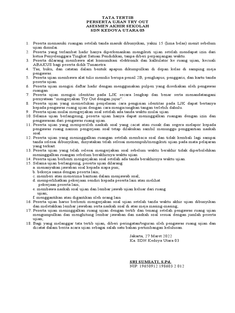 Tata Tertib Peserta Try Out | PDF