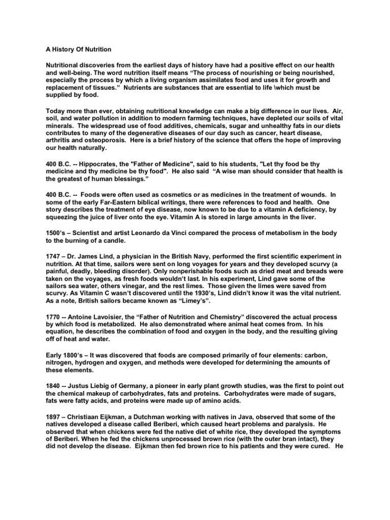 A History of Nutrition | Vitamin | Nutrition