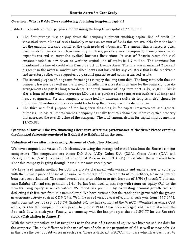 SA Case Study | PDF | Stocks | Cost Of Capital