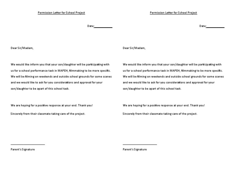 Permission Letter For School Project | PDF