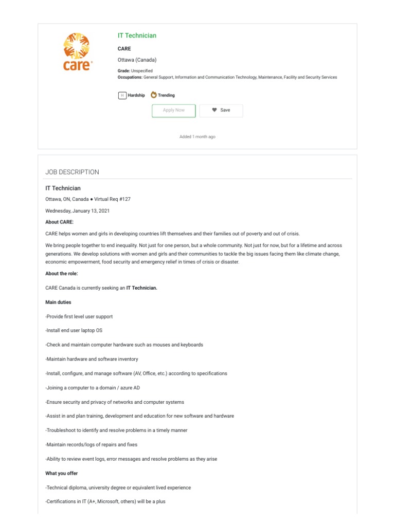 IT Technician: Job Description | PDF | Employment | Privacy