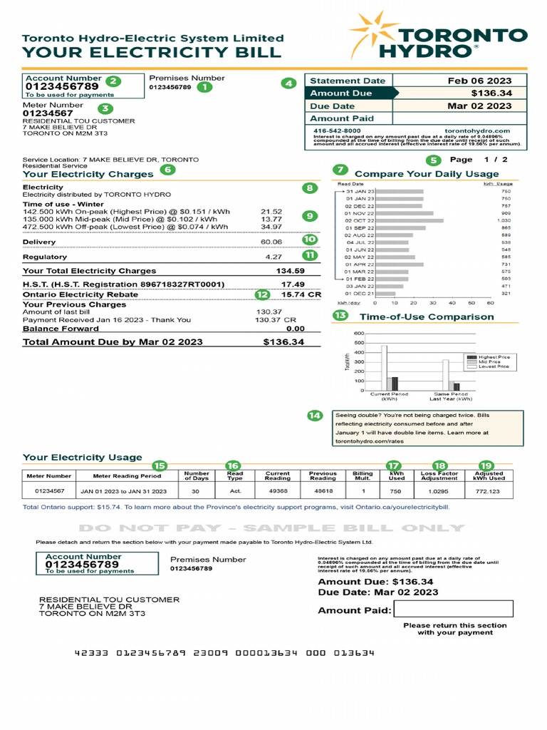 Residential Time of Use Sample Bill | PDF