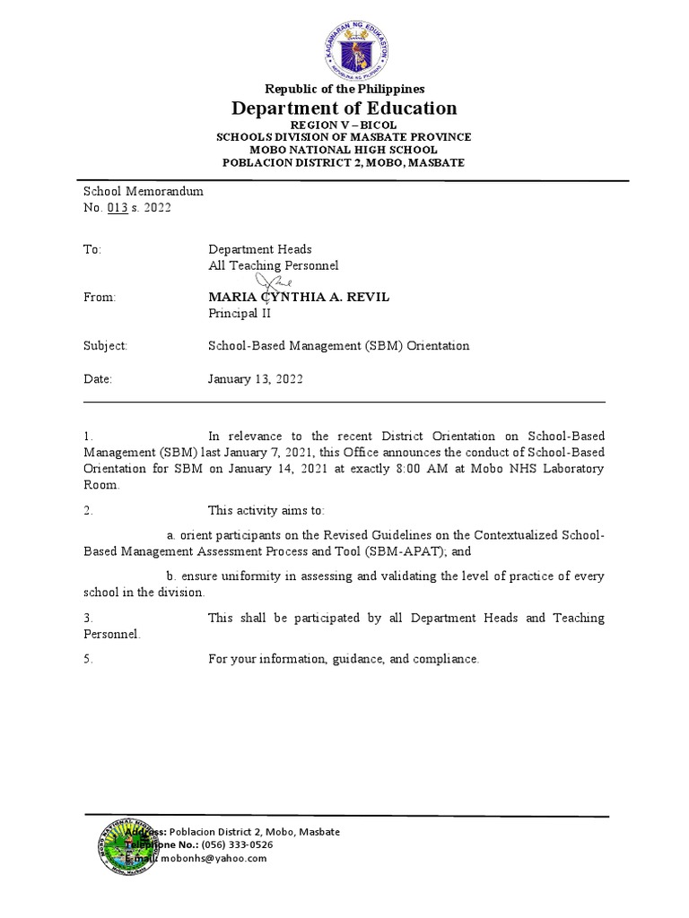 SBM Memo | PDF | Governance | Government