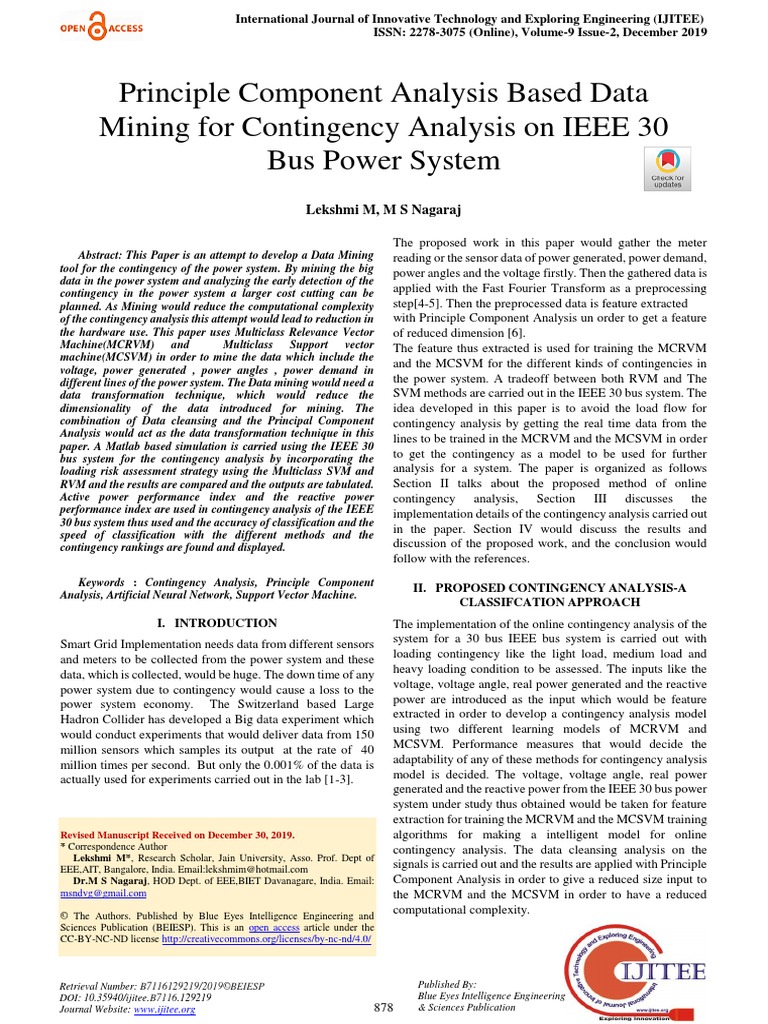 Principle Component Analysis Based Data Mining For Contingency Analysis On IEEE 30 Bus Power ...