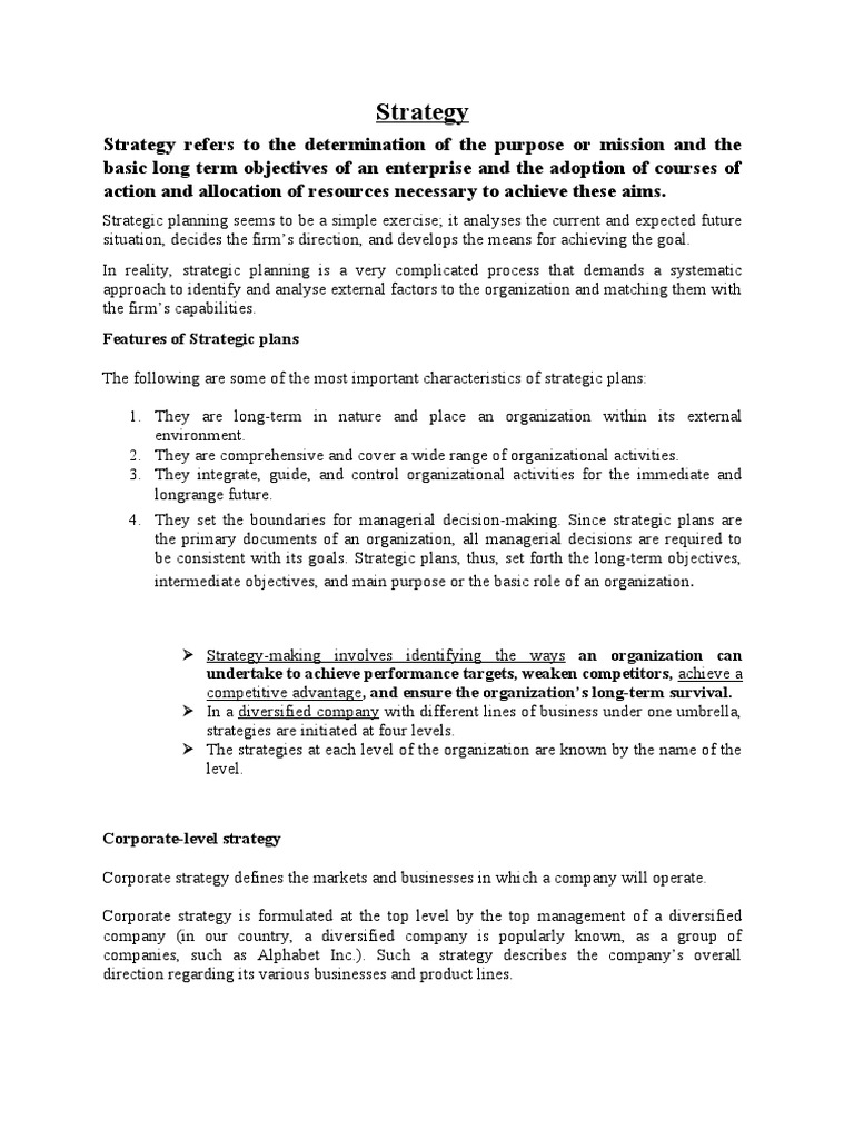 Notes On Strategy Strategy Planning | PDF | Strategic Management ...