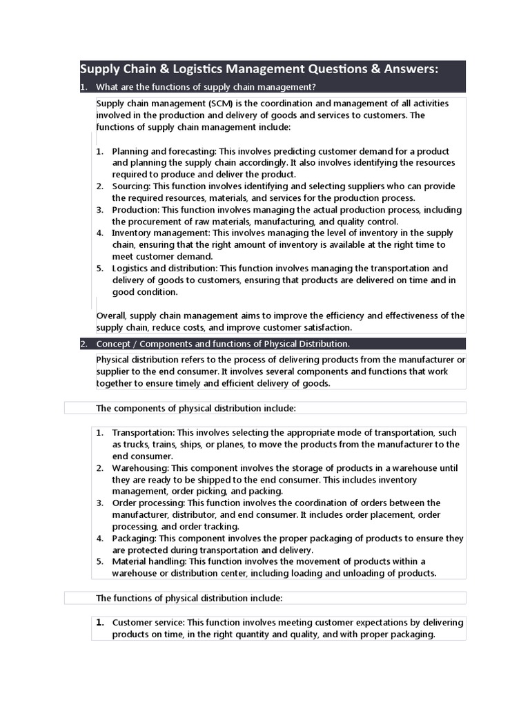Supply Chain & Logistics Management Questions Answers | PDF | Supply ...