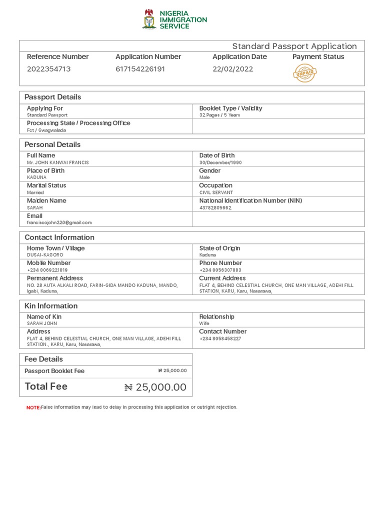 Nigerian Passport Application Details | PDF | Government And Personhood ...