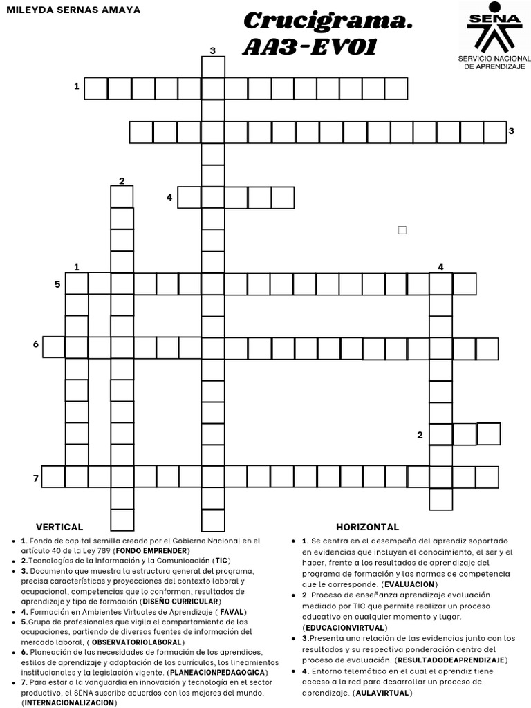 Crucigrama AA3 | PDF | Evaluación | Aprendizaje