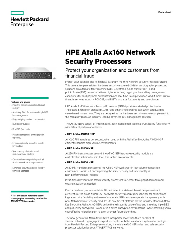 HPE Data Security Data Sheet - HPE Atalla Ax160 Network Security ...