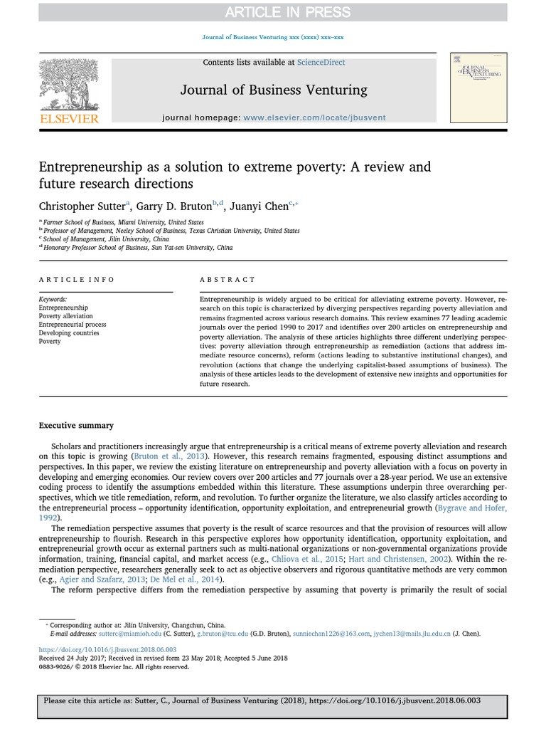 Journal of Business Venturing: Christopher Sutter, Garry D. Bruton ...