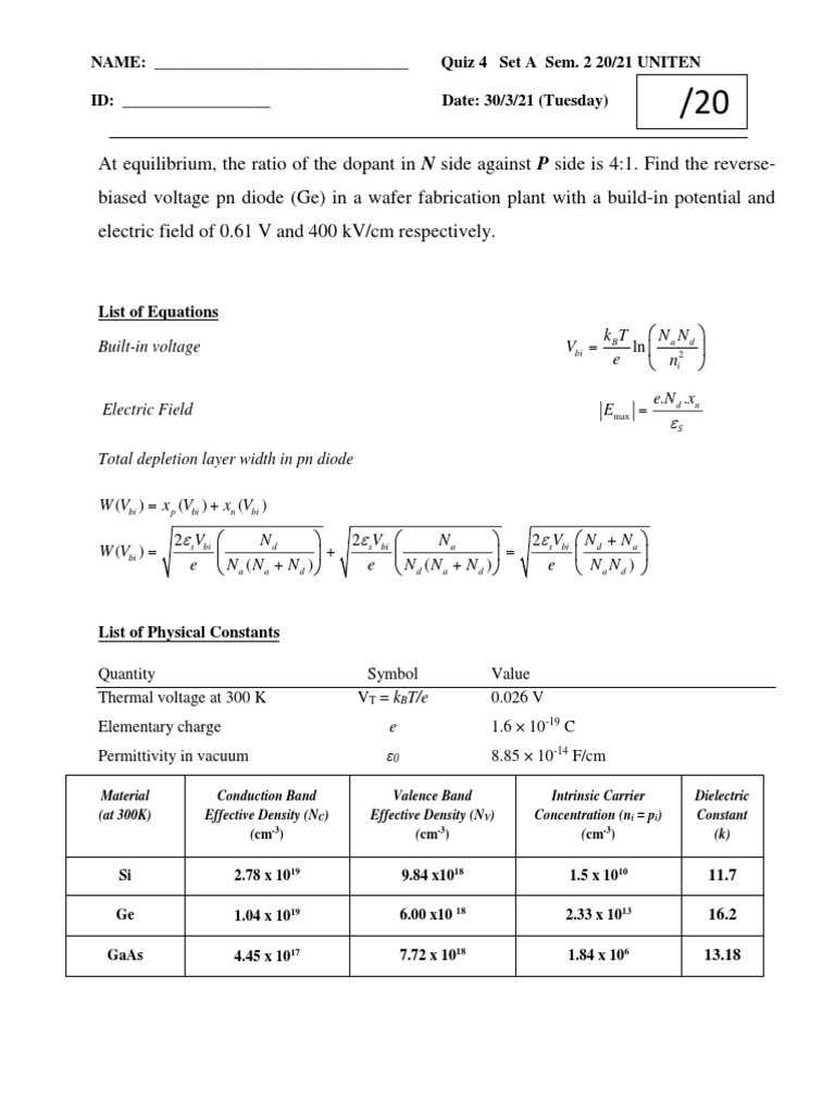 Quiz 4A - (Q) Sem. 2 2020 2021 | PDF | Materials Science ...