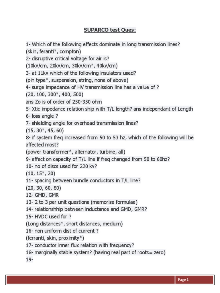 Suparco KRL Test Ques For Electrical Engrz 1 | PDF | Electric Power ...