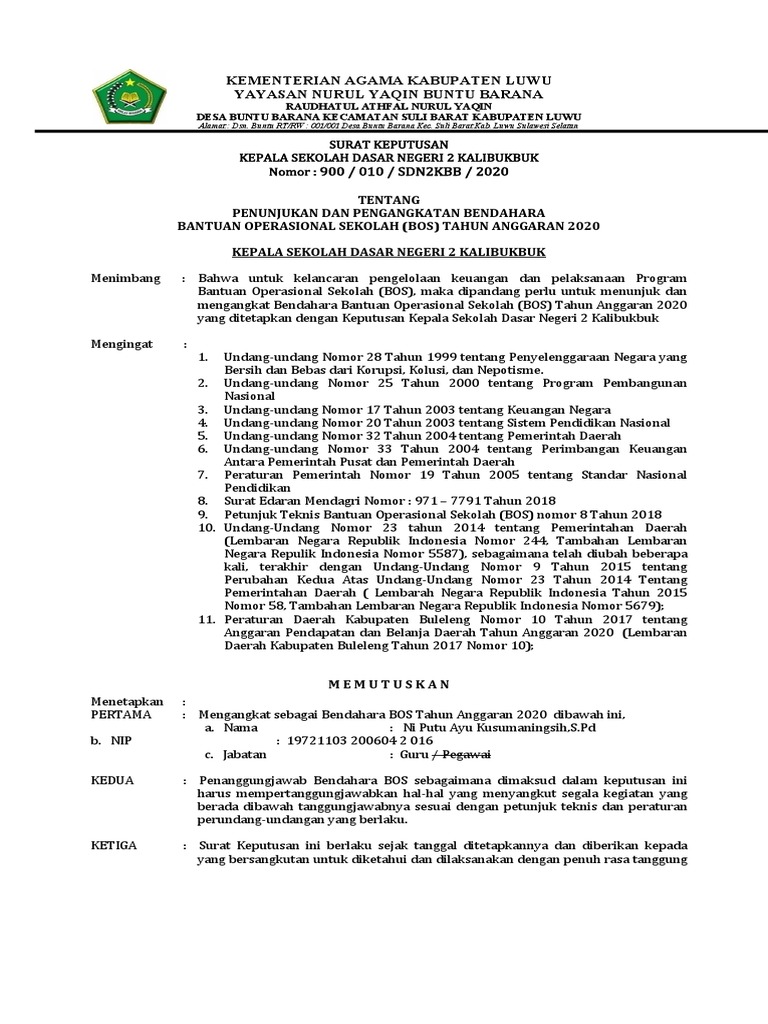 SK Pengangkatan Bendahara BOP 2023 | PDF