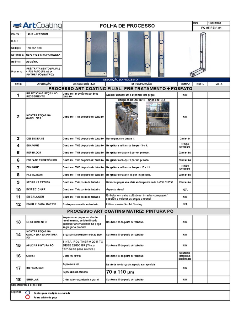 Folha de Processo: 1 Processo Art Coating Filial: Pré Tratamento ...