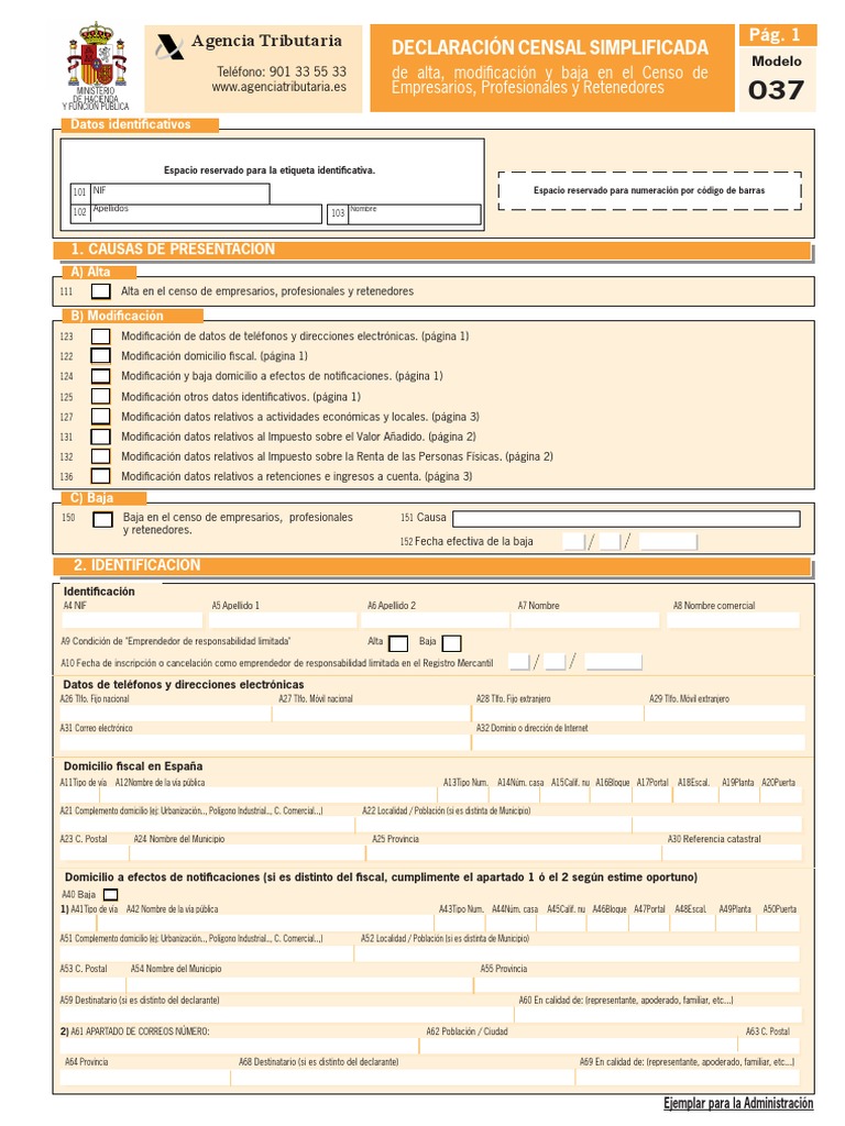 Agencia Tributaria: Declaración Censal Simplificada | PDF
