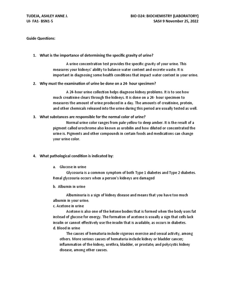 BIO 024: BIOCHEMISTRY Sas #9 | PDF | Urine | Kidney