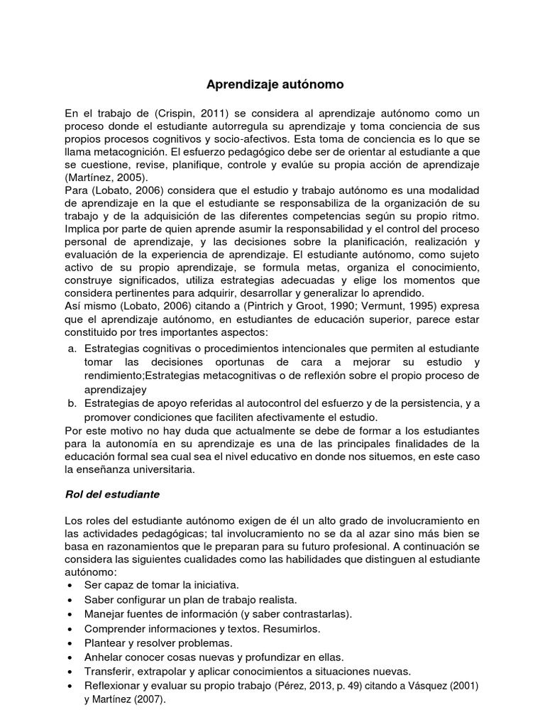 Lectura 2 EL APRENDIZAJE AUTÓNOMO (Sesión 2) | PDF | Aprendizaje | Enseñando