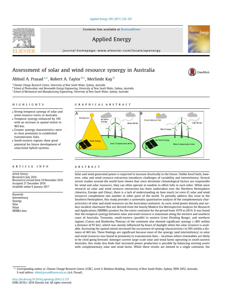Assessment of Solar and Wind Resource Synergy in Australia | PDF ...