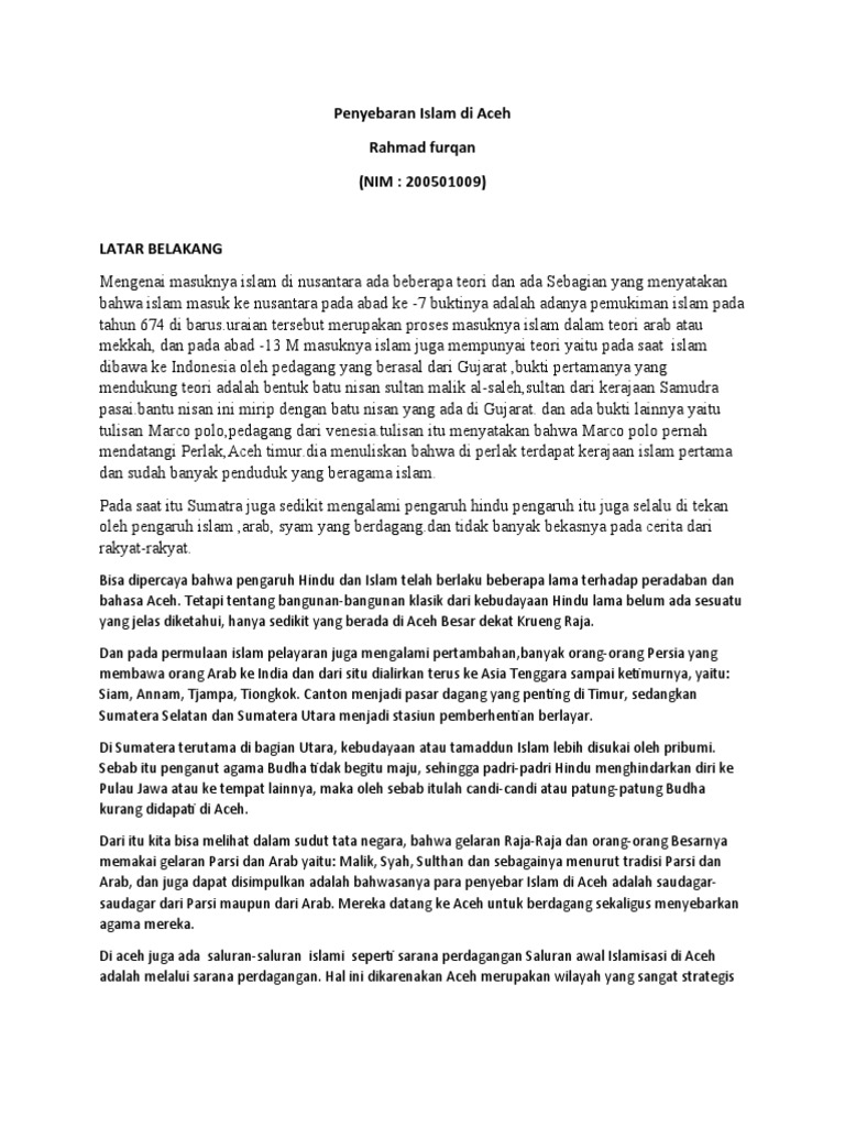 Penyebaran Islam Di Aceh | PDF | Sejarah