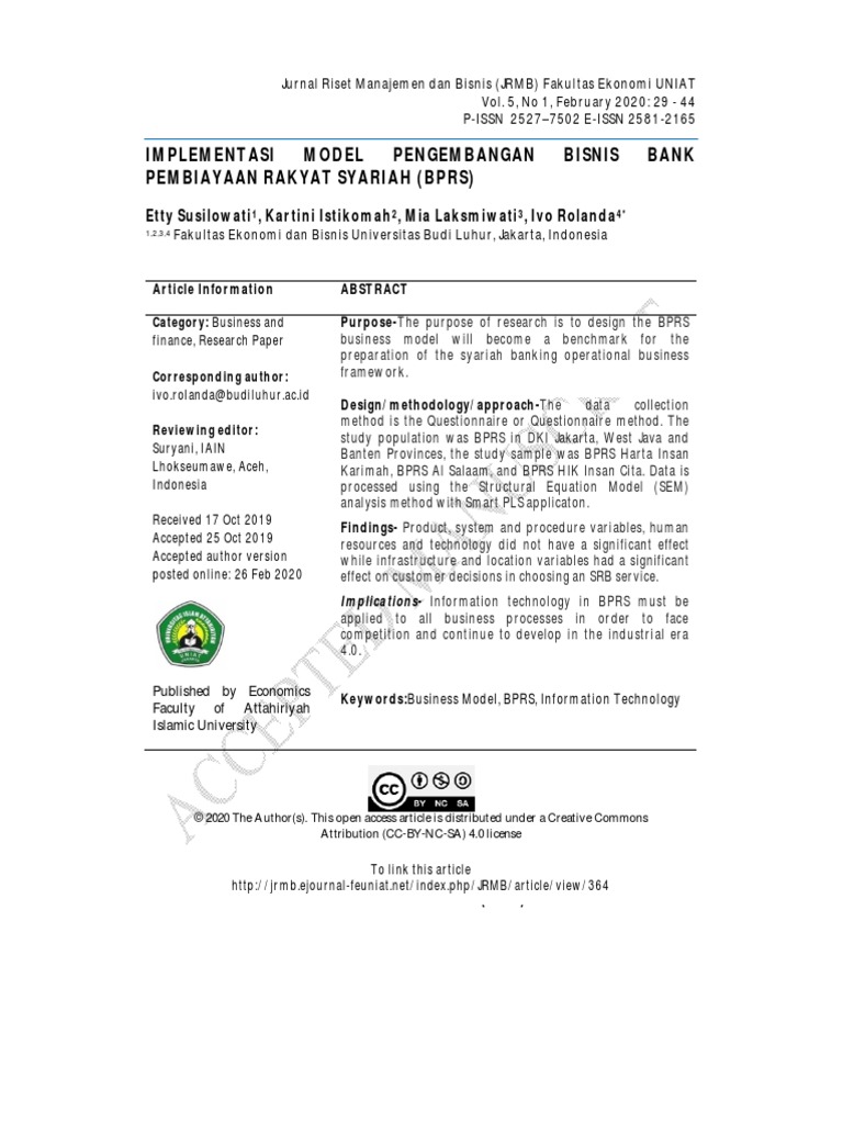 Implementasi Model Pengembangan Bisnis Bank BPRS | PDF | Statistics