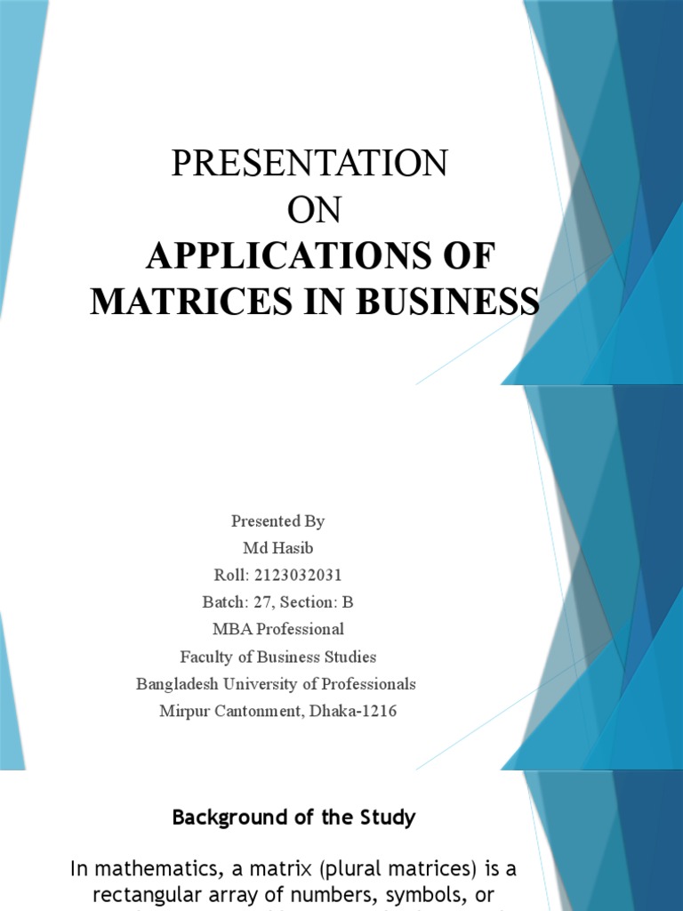 Applications of Matrices in Business | PDF | Matrix (Mathematics ...