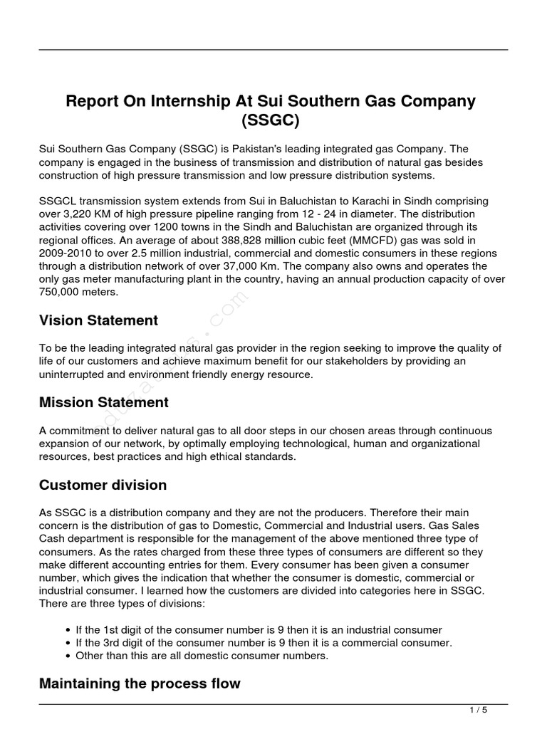 Report On Internship At SSGC Provides Insights Into Gas Distribution ...