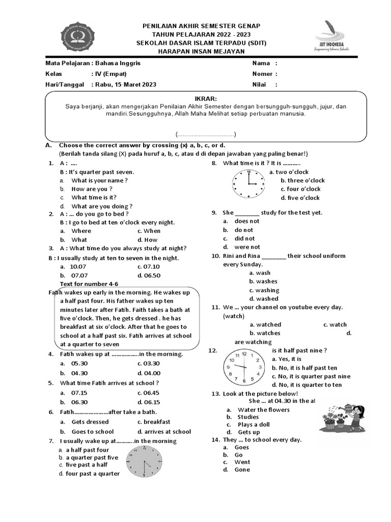 PTS Kelas 4 SMT 2 2023 | PDF