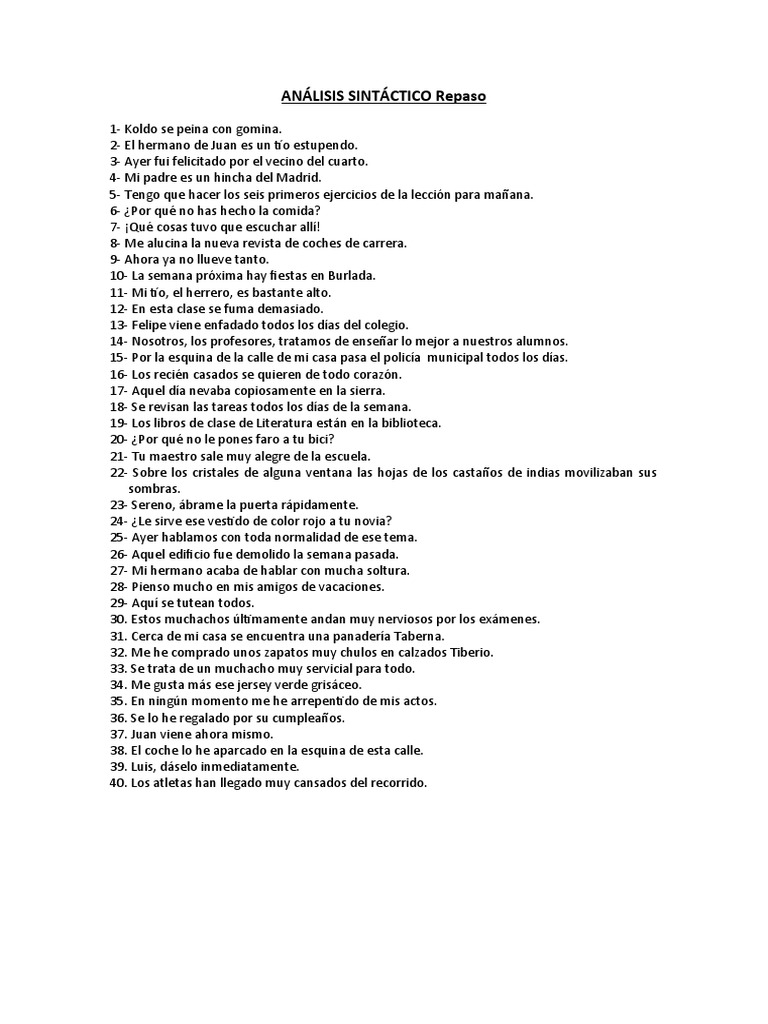 Oraciones Análisis Sintáctico 1 | PDF